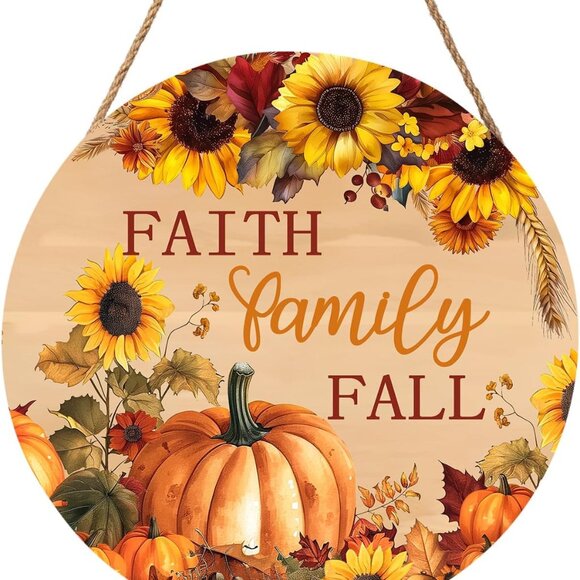 Wall Decor | Faith Family Fall Front Door Sign Fall Sunflower Pumpkin ...